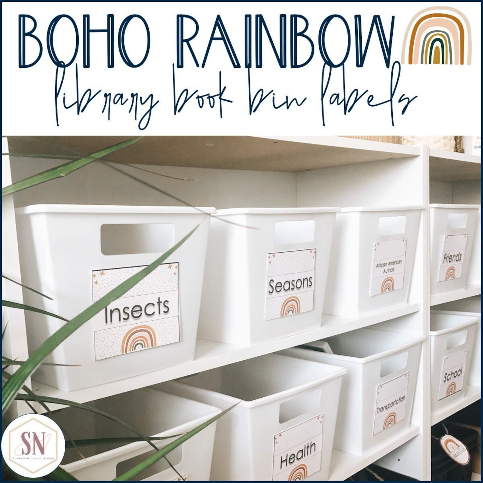 Boho Rainbow Library Book Bin Labels - Etsy