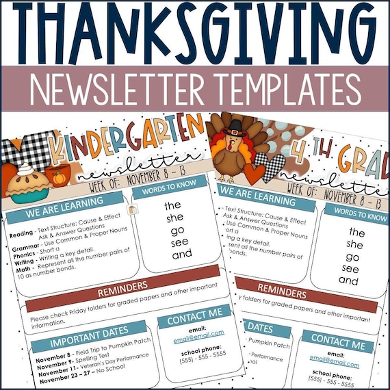Thanksgiving Newsletter Templates | Etsy