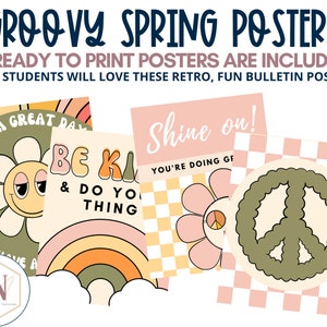 Groovy Spring Classroom Posters | April Retro Flowers Printable ...