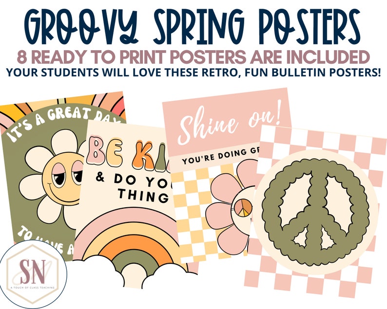 Groovy Spring Classroom Posters April Retro Flowers - Etsy