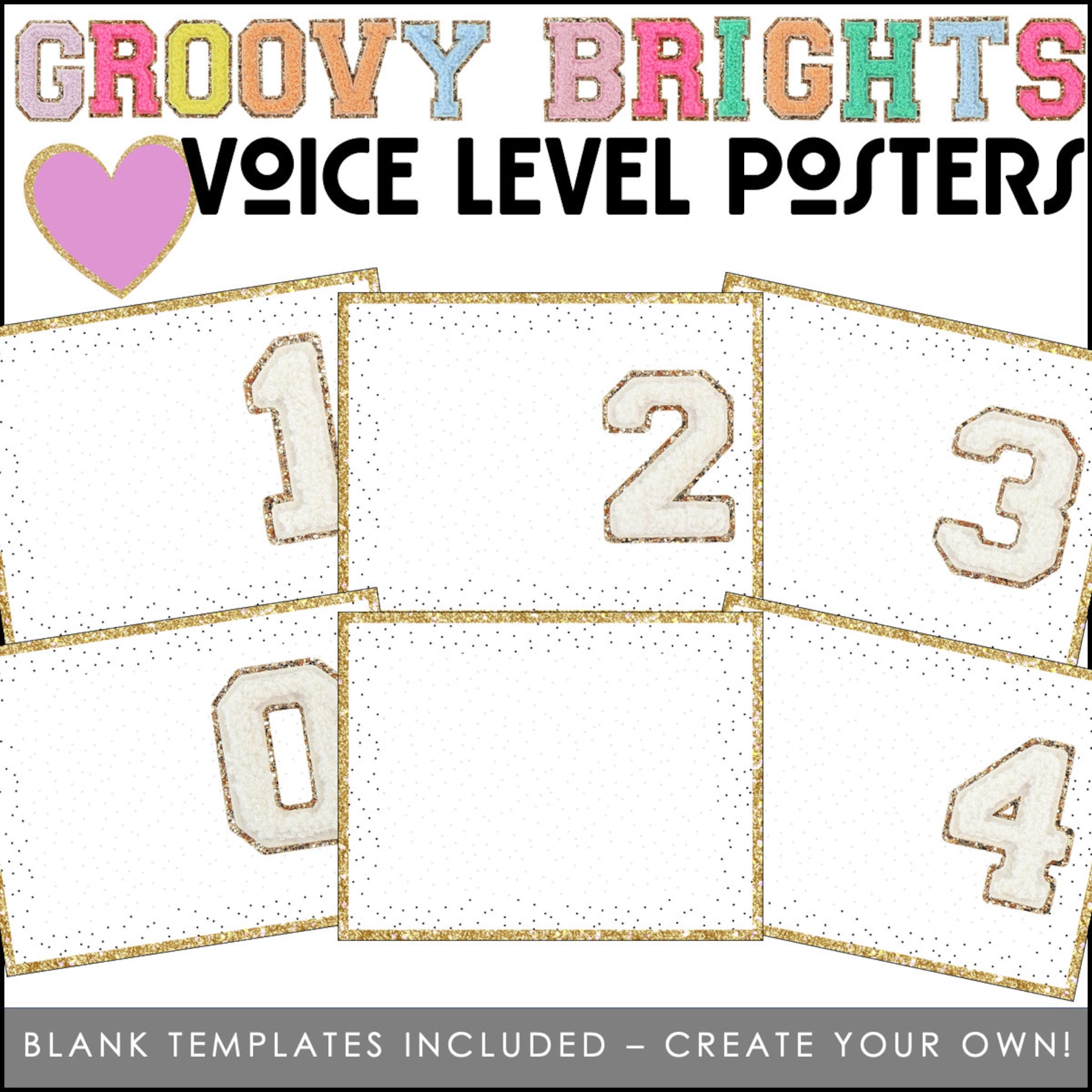 Groovy Classroom Decor | Glitter Voice Level Posters - Etsy
