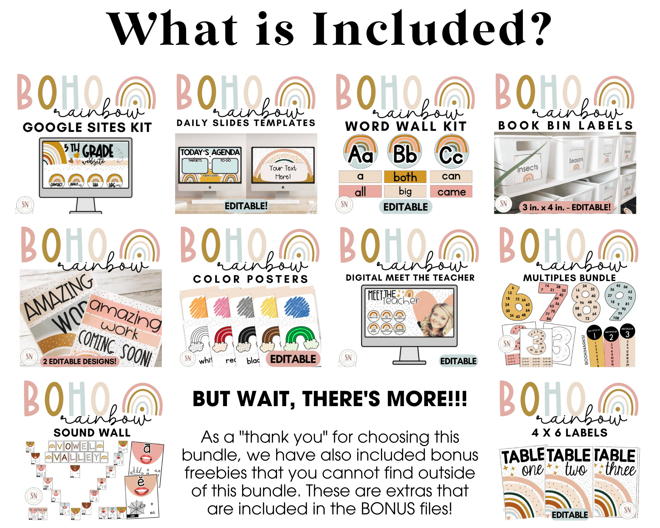 Boho Rainbow Classroom Decor | Neutral Rainbow Decor Bundle 3,000+ Page ...