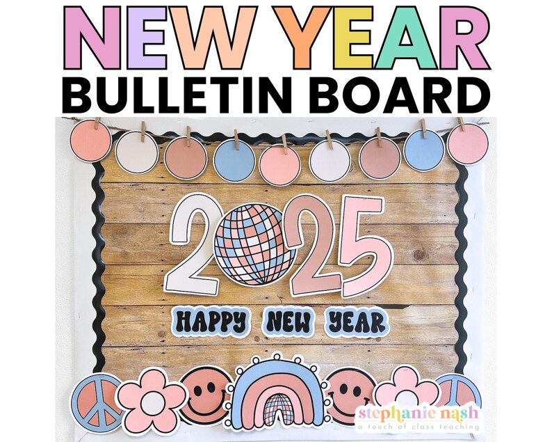 New Years Bulletin Board Kit in Muted Colors | January Bulletin Board ...