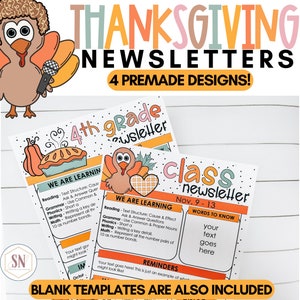 Thanksgiving Newsletters | Thanksgiving Classroom Newsletters - Etsy
