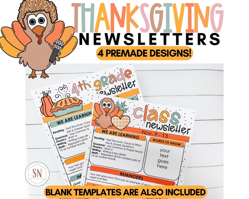 Thanksgiving Newsletters | Thanksgiving Classroom Newsletters - Etsy