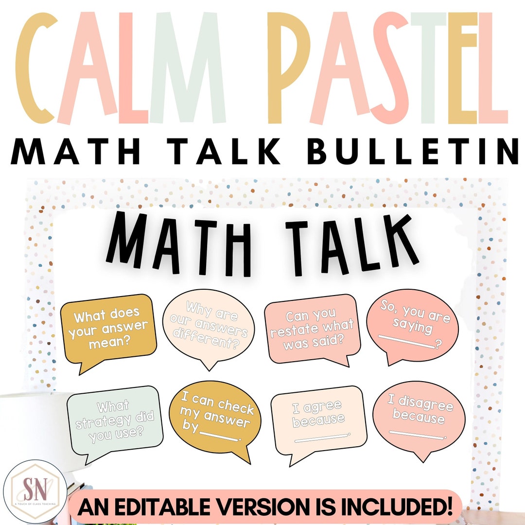 Calm Pastel Classroom Decor | Math Talk Bulletin | Editable | *NEW - Etsy