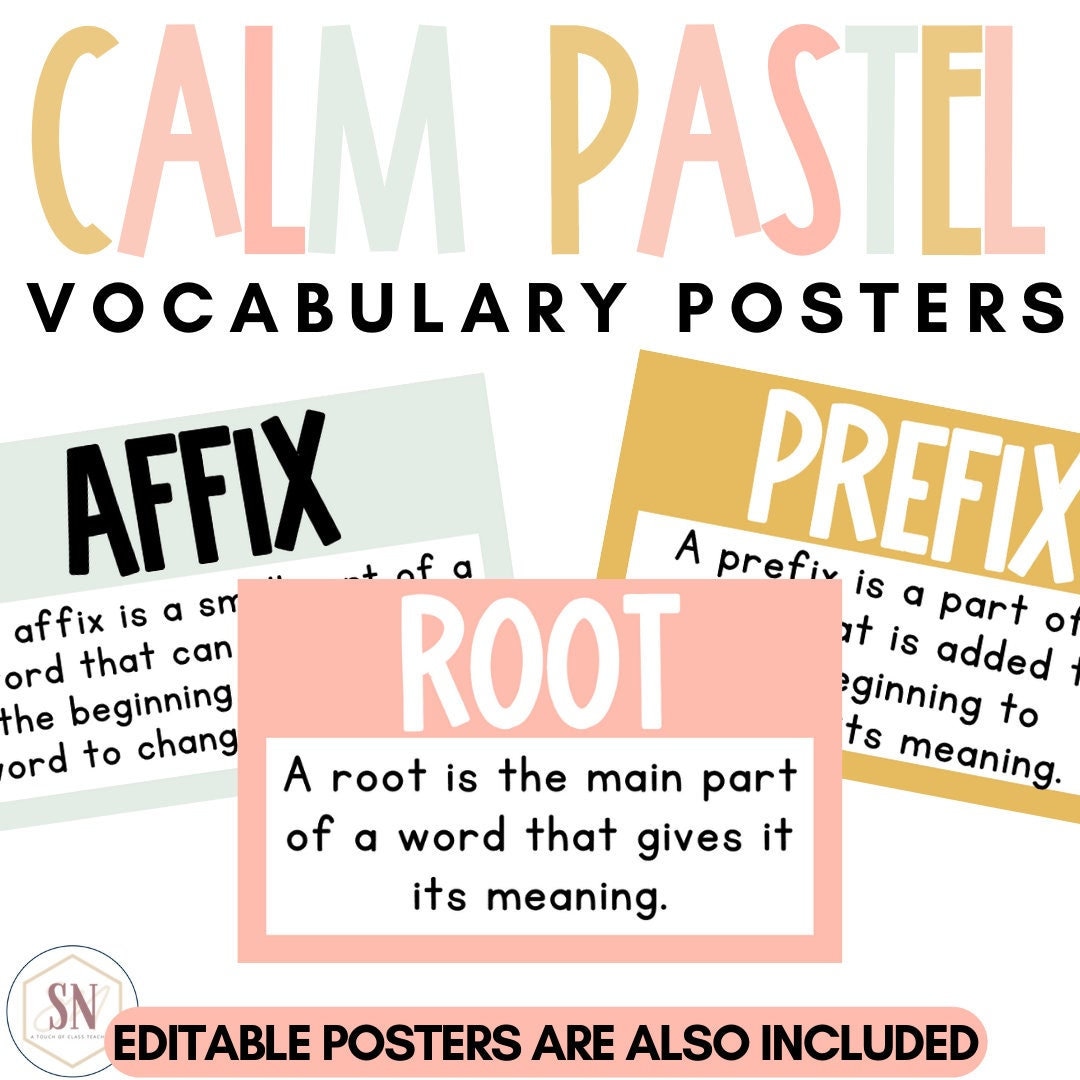 Calm Pastel Classroom Decor | Vocabulary Word Wall - Roots, Affixes ...