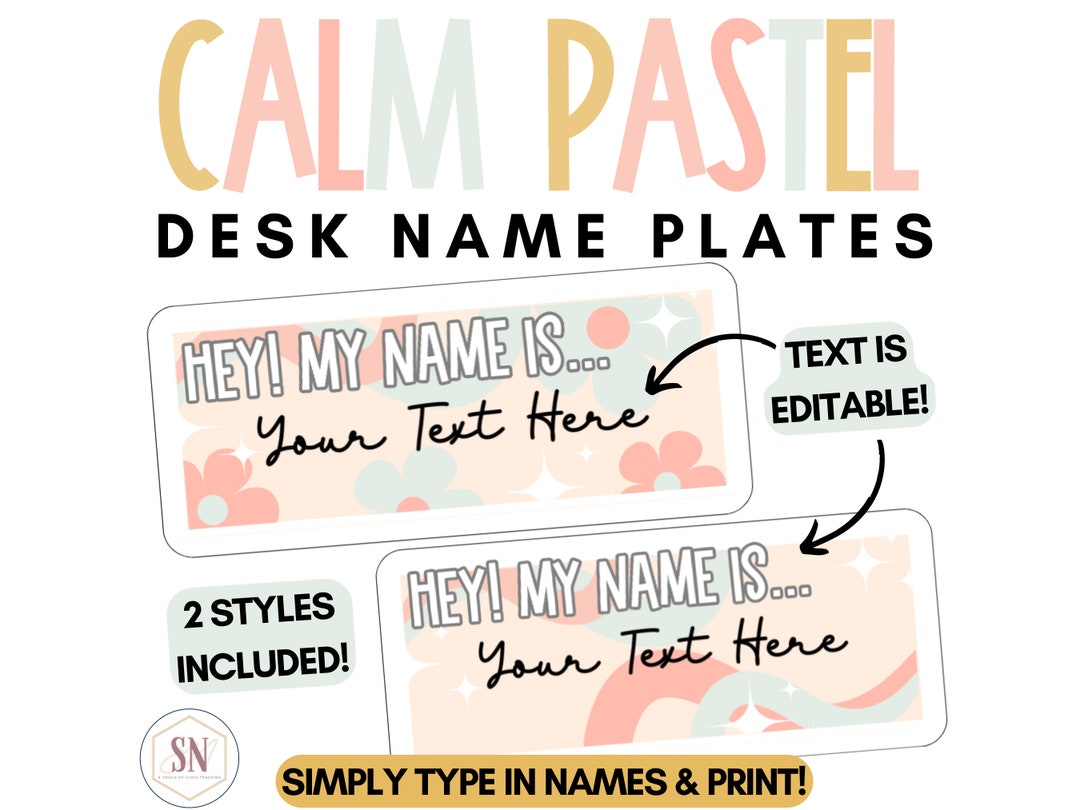 Calm Pastel Classroom Decor | Desk Name Plates | Editable | - Etsy