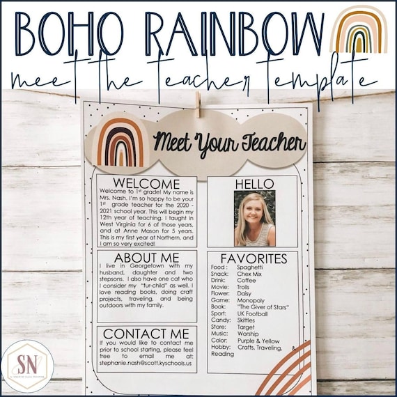 Boho Rainbow Meet the Teacher Templates - Etsy
