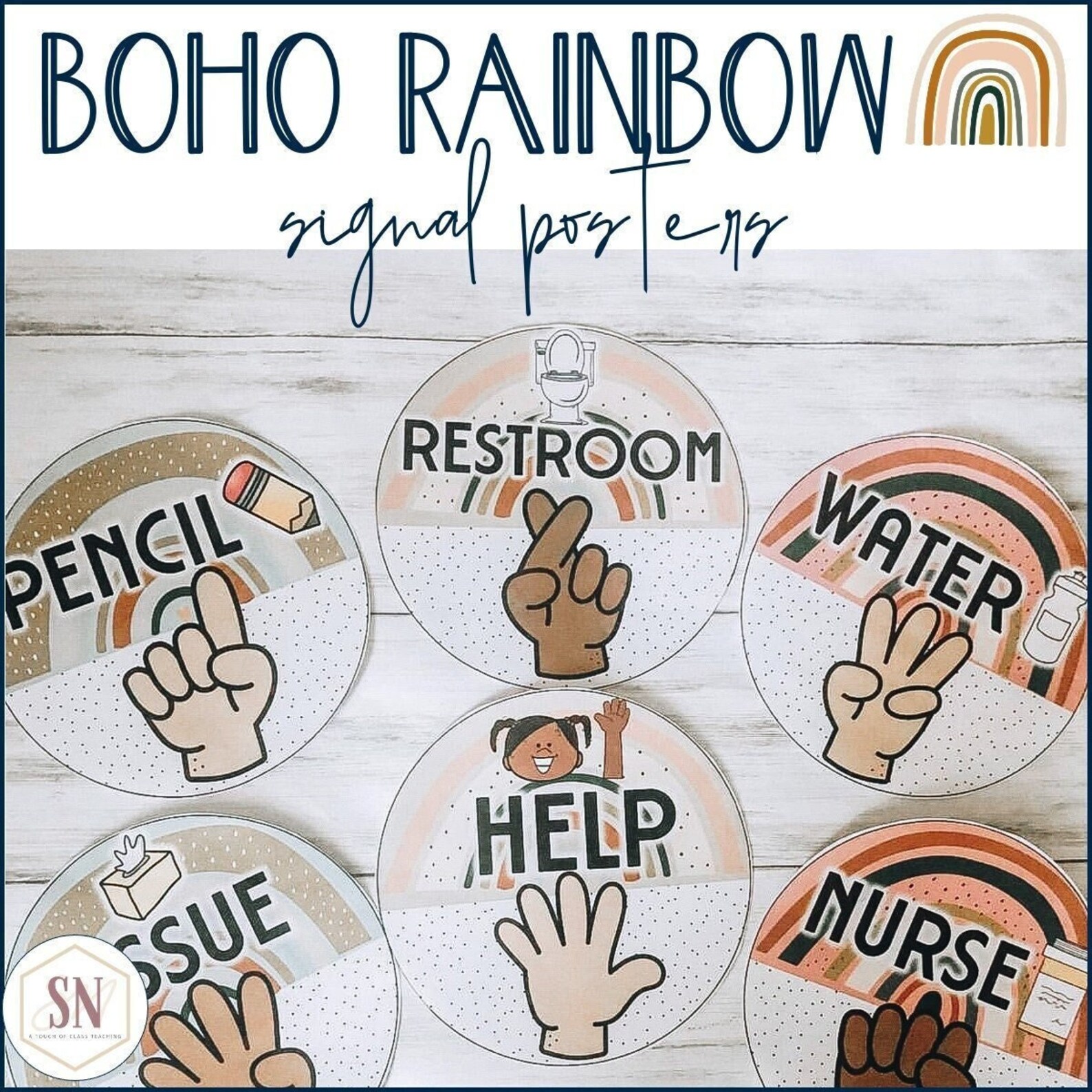 Boho Rainbow Hand Signal Posters | Etsy