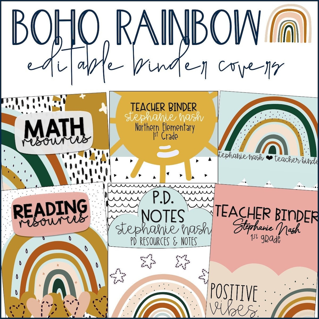 Boho Rainbow Binder Covers, Helpful Forms & Calendar - Etsy