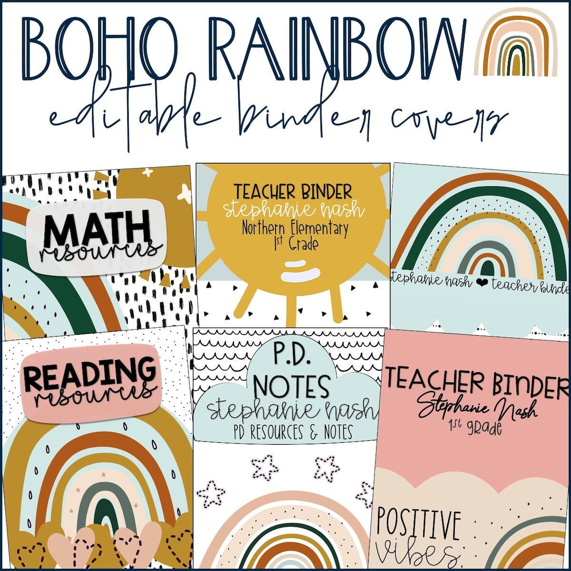 Boho Rainbow Binder Covers Helpful Forms & Calendar | Etsy
