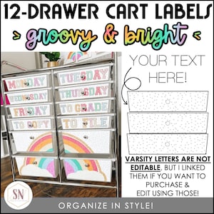 Groovy Classroom Decor | 12 Drawer Cart Labels - Etsy