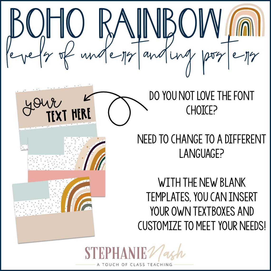 Boho Rainbow Levels of Understanding Posters - Etsy