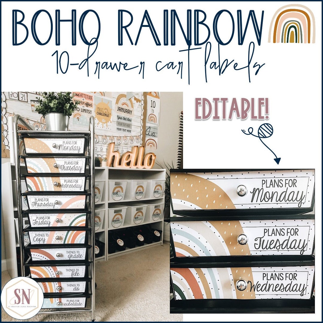 Boho Rainbow 10 Drawer Organizer Labels - Etsy