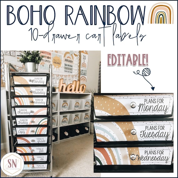 Boho Rainbow 10 Drawer Organizer Labels - Etsy