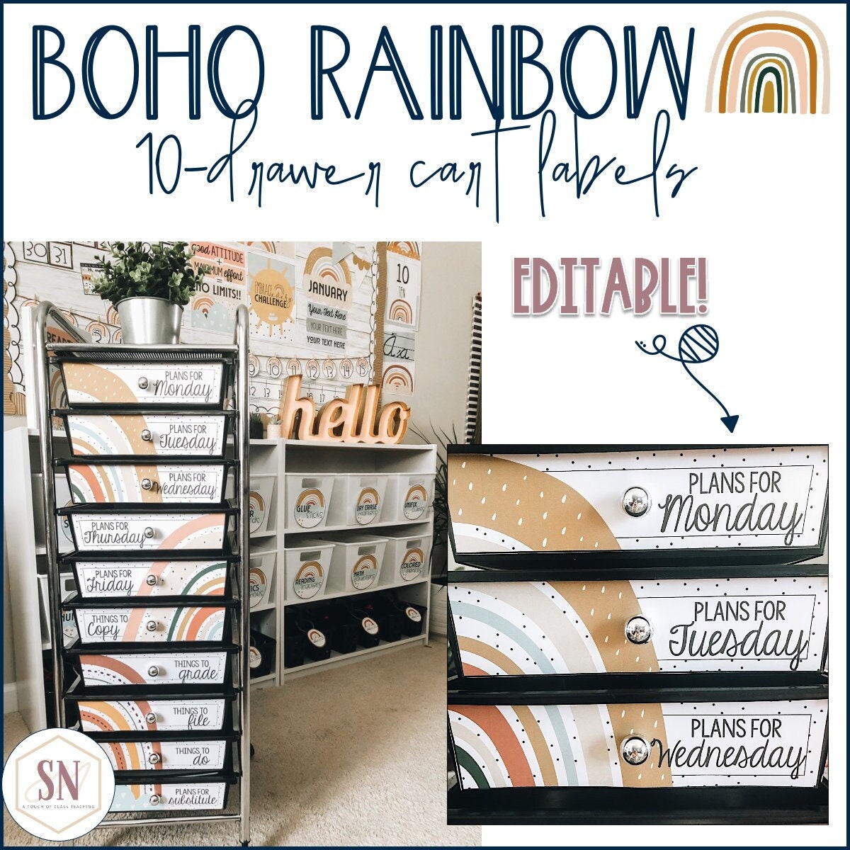 Boho Rainbow 10 Drawer Organizer Labels - Etsy