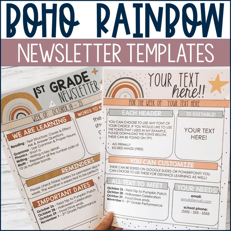 Boho Rainbow Newsletter Templates - Etsy