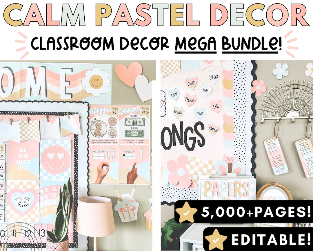 Calm Pastel Classroom Decor Bundle Editable Ultimate Mega Classroom Decor Bundle 5000