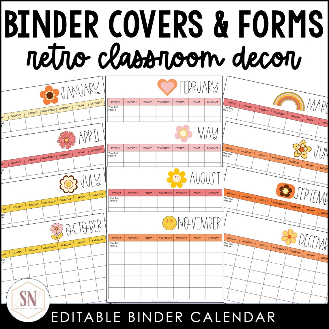 Retro Classroom Decor | Binder Covers, Calendars, & Classroom Forms - Etsy