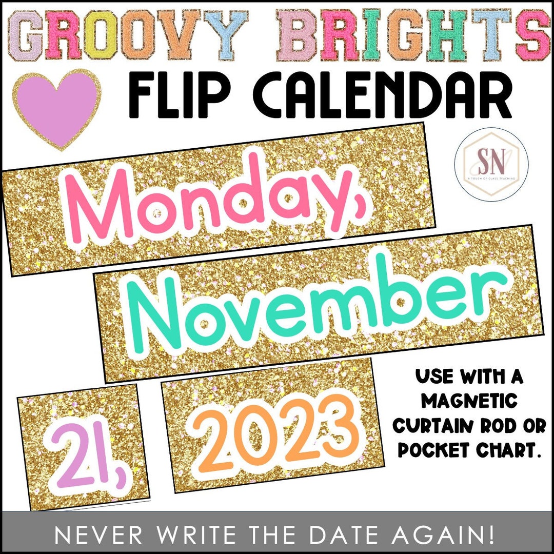 Groovy Classroom Decor | Glitter Flip Calendar - Etsy