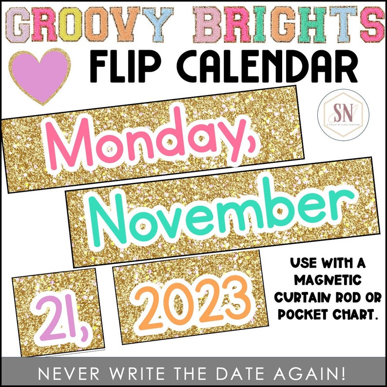Groovy Classroom Decor Glitter Flip Calendar - Etsy