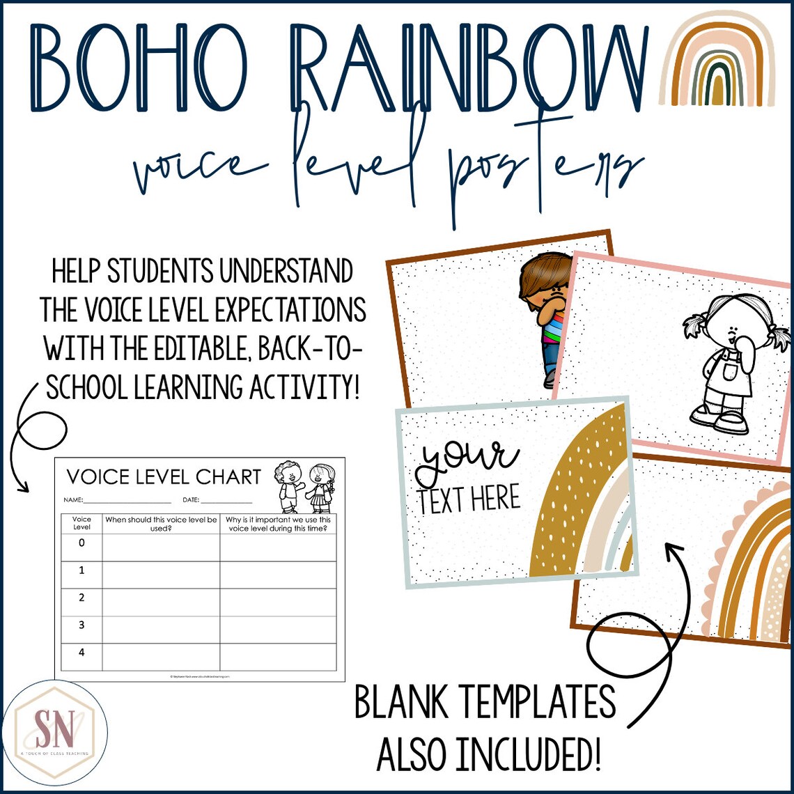 Boho Rainbow Voice Level Chart | Etsy