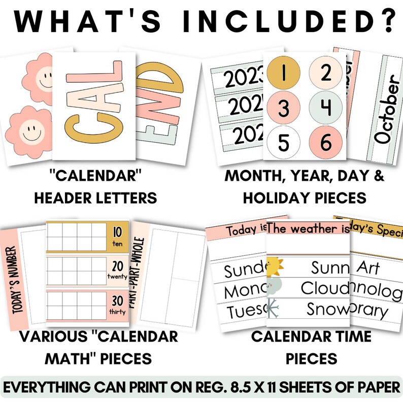 Calm Pastel Classroom Decor | Calendar With Calendar Math Pieces ...