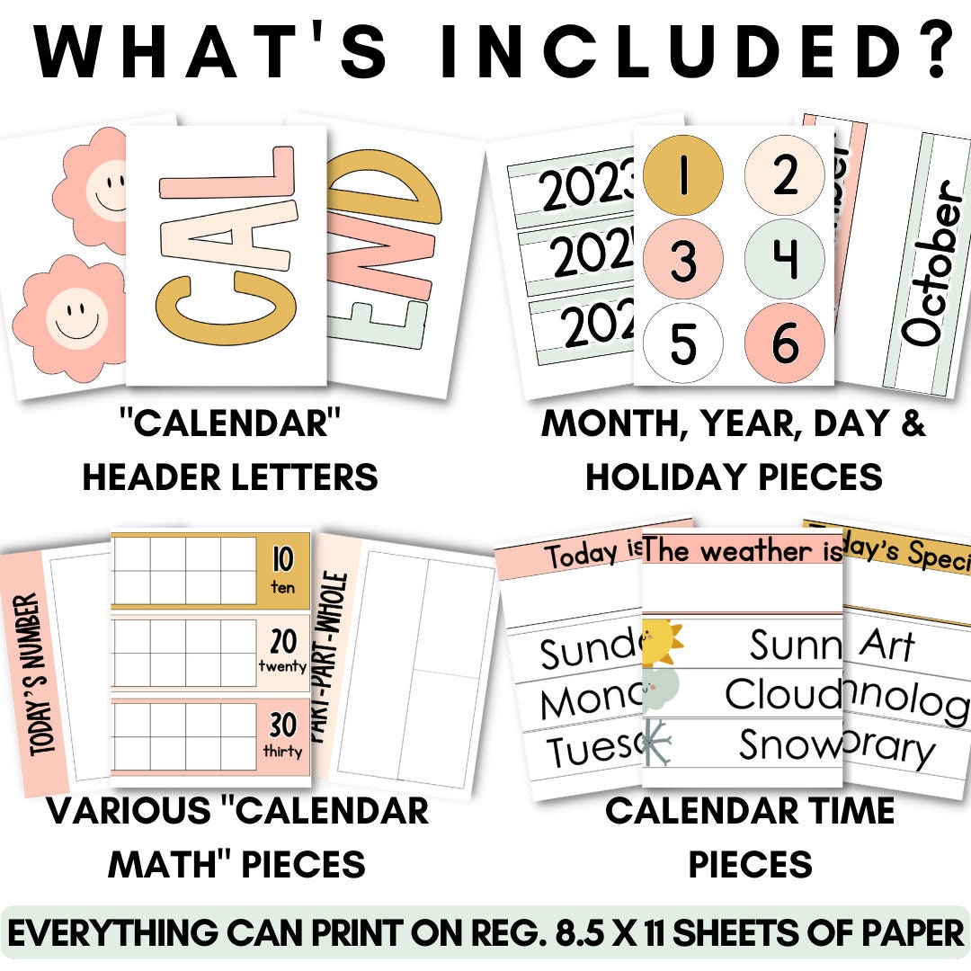 Calm Pastel Classroom Decor | Calendar With Calendar Math Pieces ...