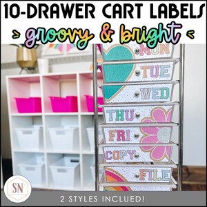 Groovy Classroom Decor | 10 Drawer Cart Labels - Etsy