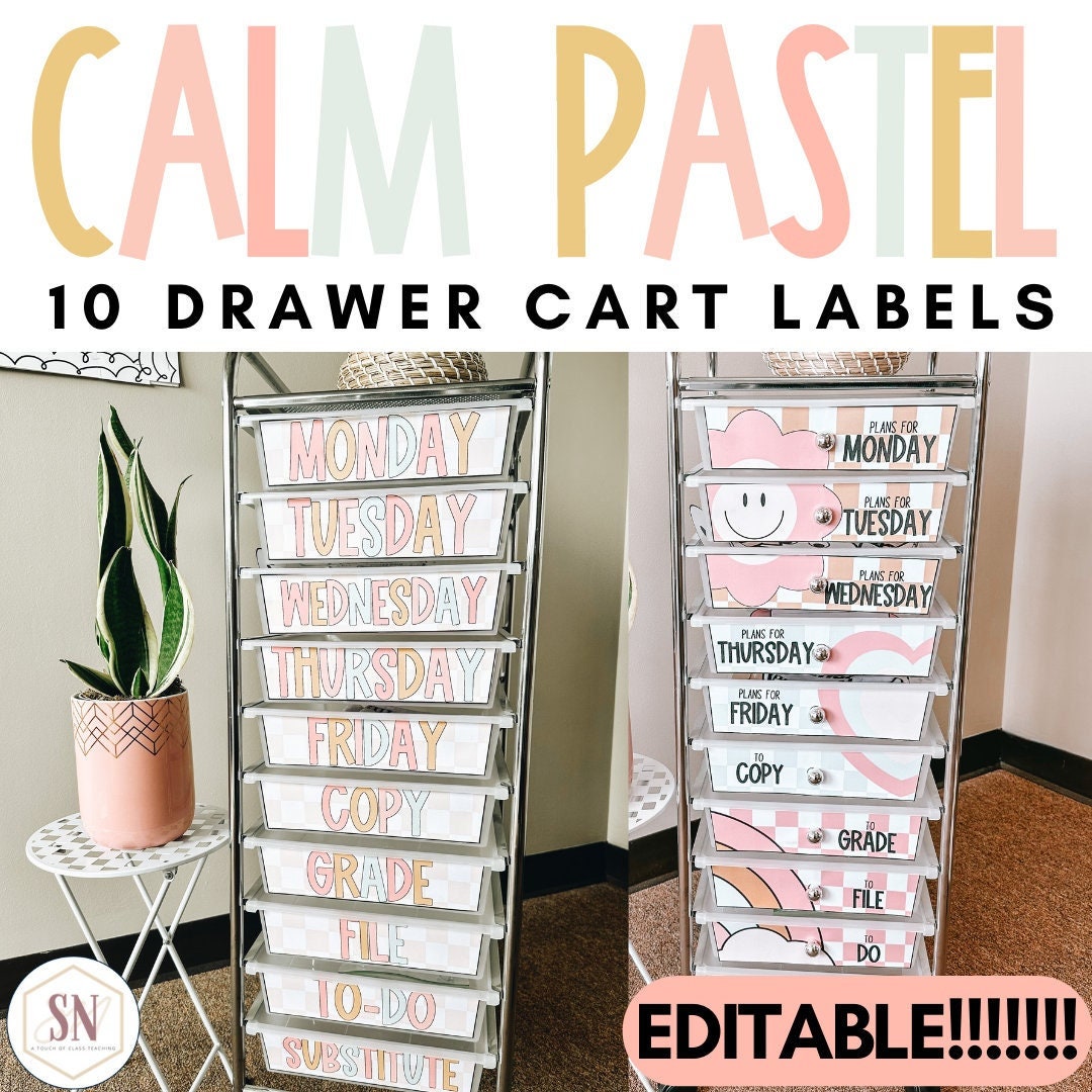 Calm Pastel Classroom Decor | 10-drawer Cart Labels & 12 Drawer Cart ...