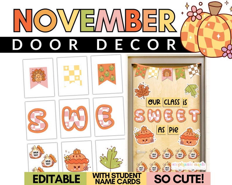 Thanksgiving Door Decor | November Door Decor | Editable - Etsy