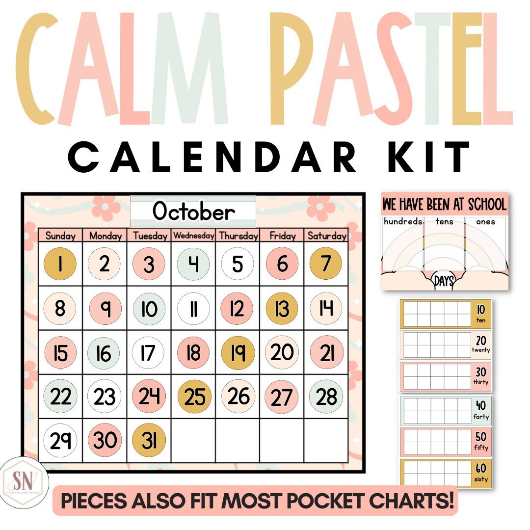 Calm Pastel Classroom Decor | Calendar With Calendar Math Pieces ...