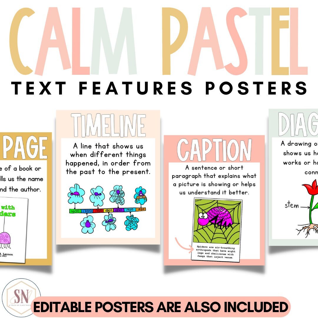 Calm Pastel Classroom Decor | Nonfiction Text Features | Editable ...