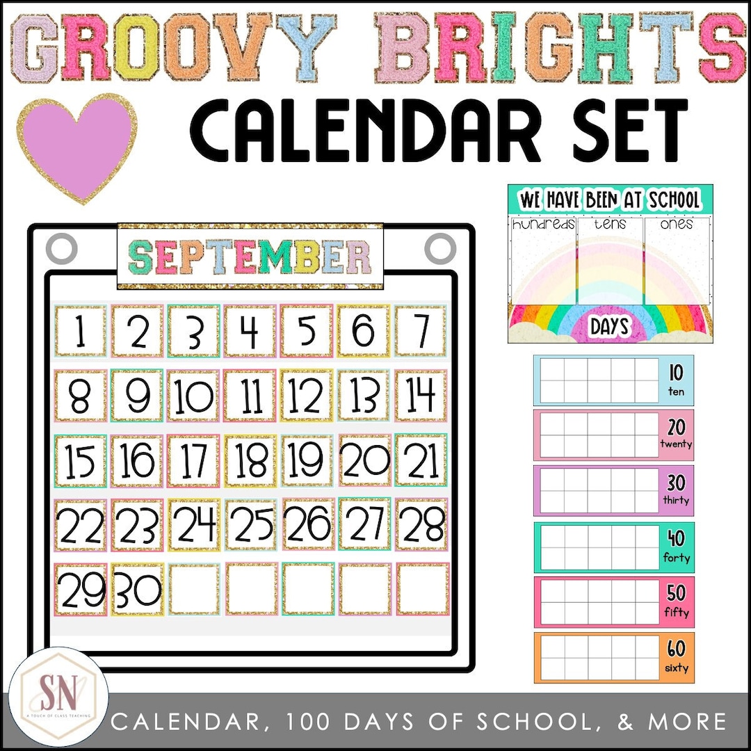 Groovy Classroom Decor | Calendar Set & 100 Days of School Chart - Etsy