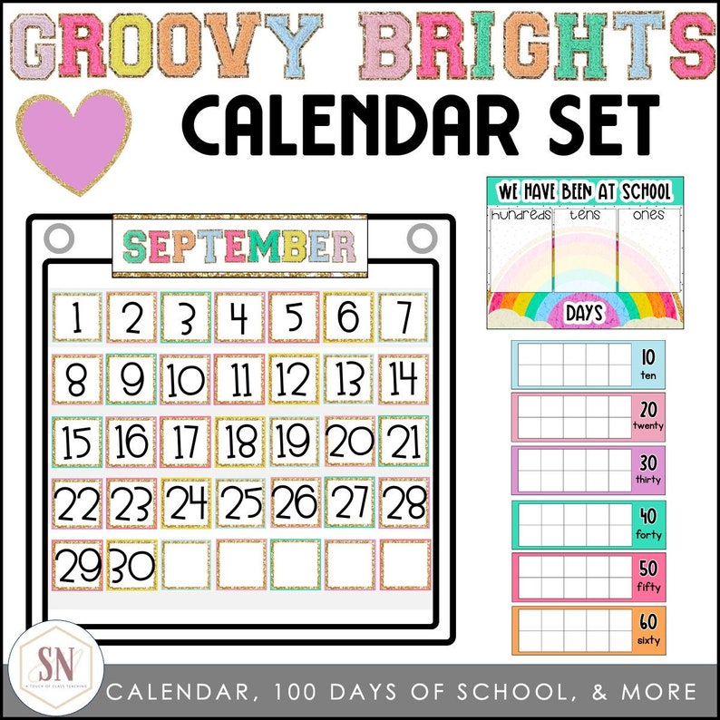 Groovy Classroom Decor Calendar Set & 100 Days of School - Etsy