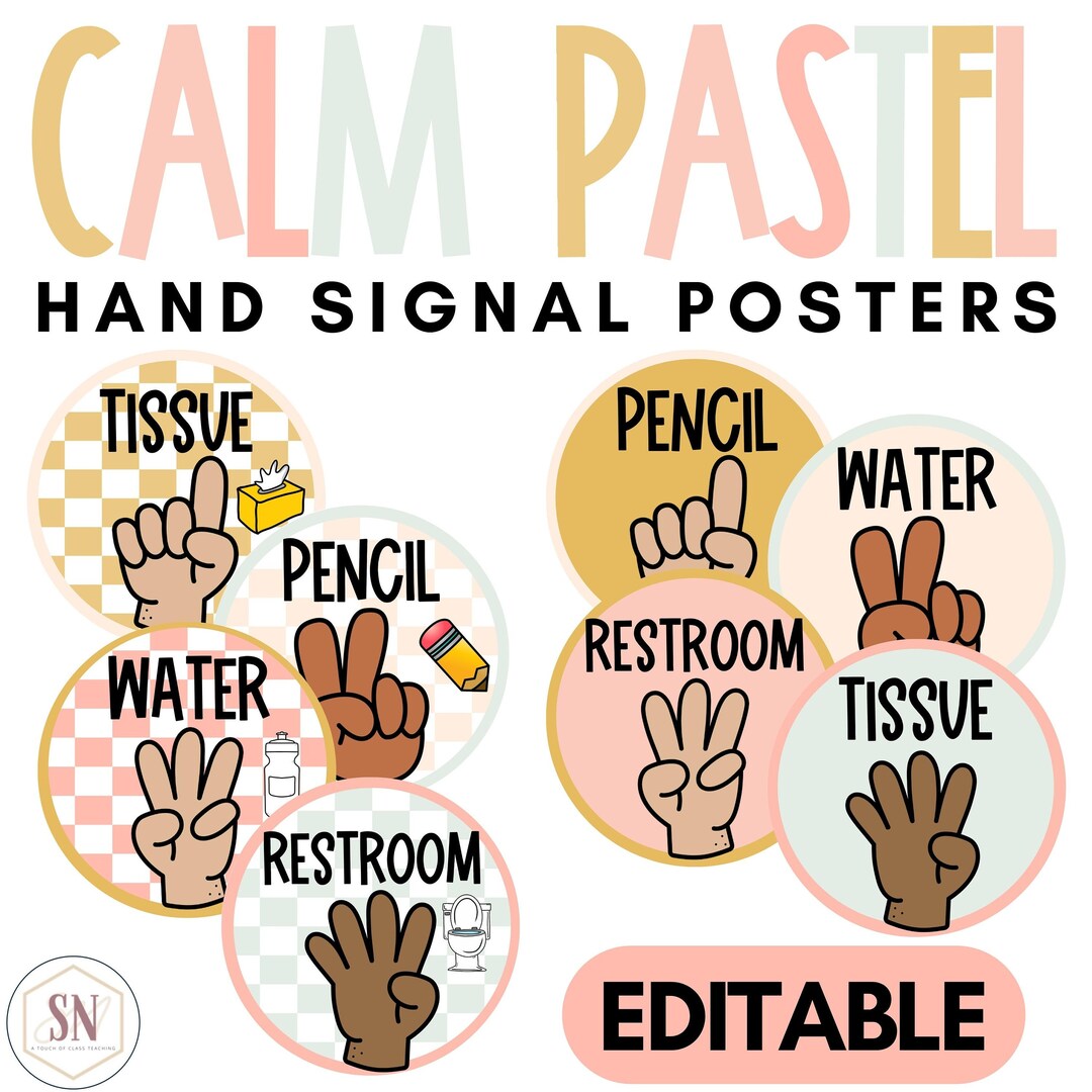 Calm Pastel Classroom Decor | Multicultural Hand Signal Posters ...