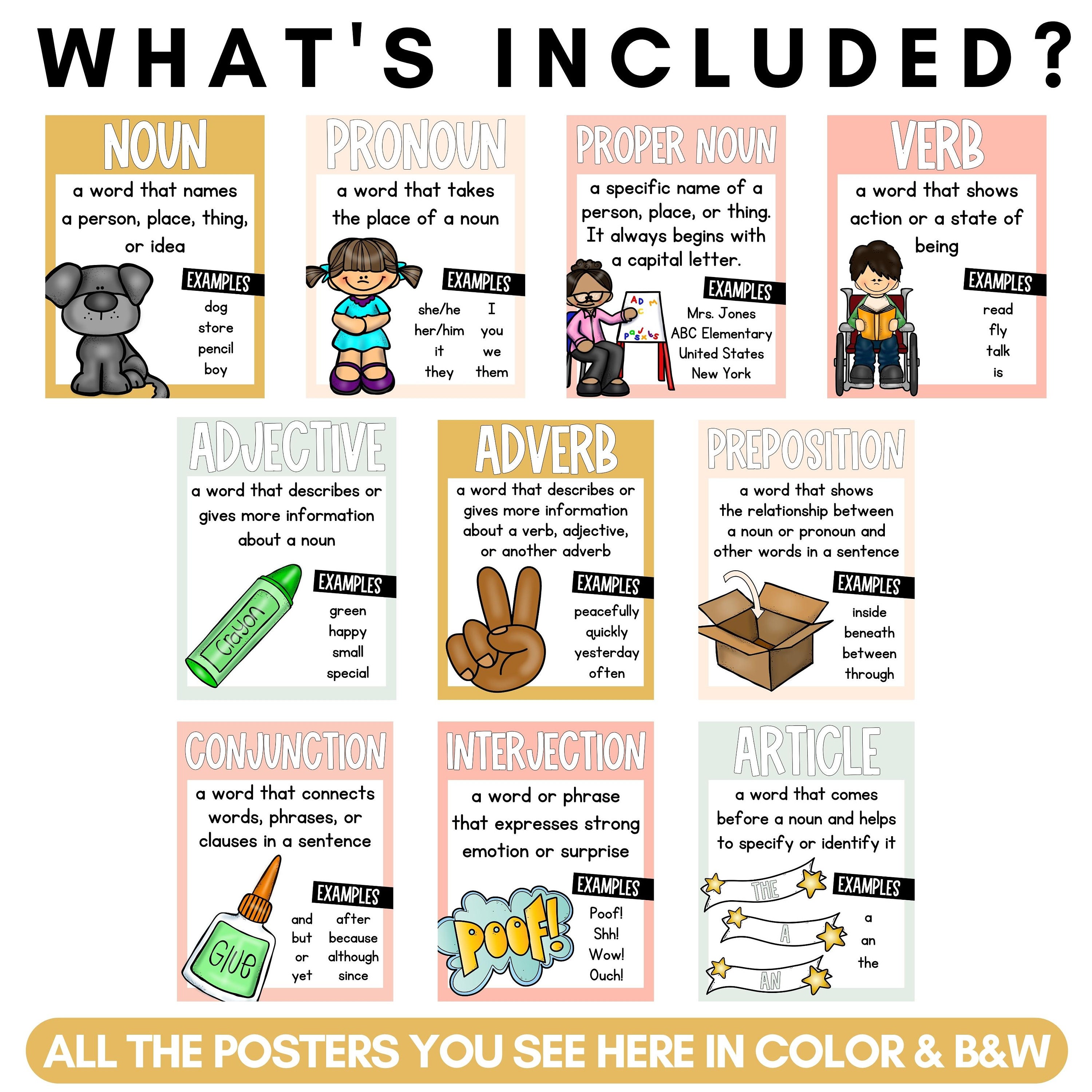 Calm Pastel Classroom Decor | Grammar - Parts of Speech Posters ...