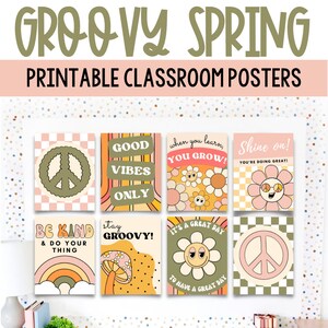 Groovy Spring Classroom Posters | April Retro Flowers Printable ...