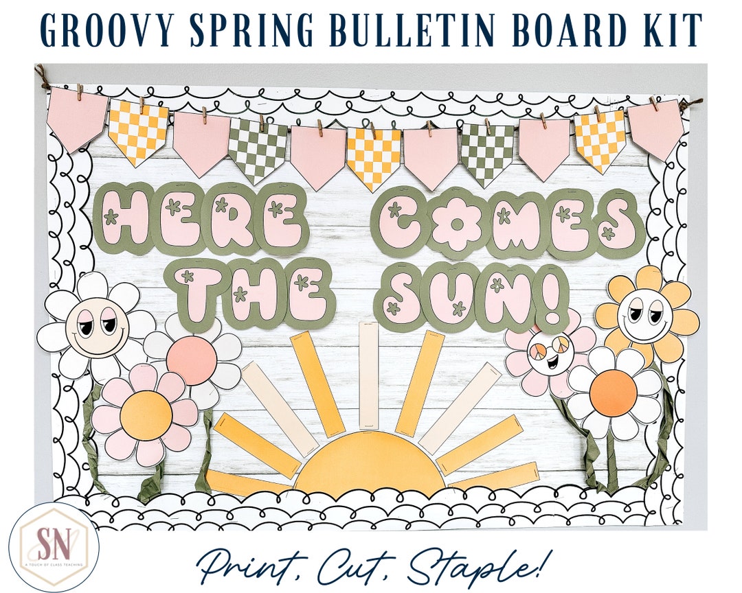 Groovy Spring Bulletin Board Board | April Sun & Flowers Bulletin Kit ...