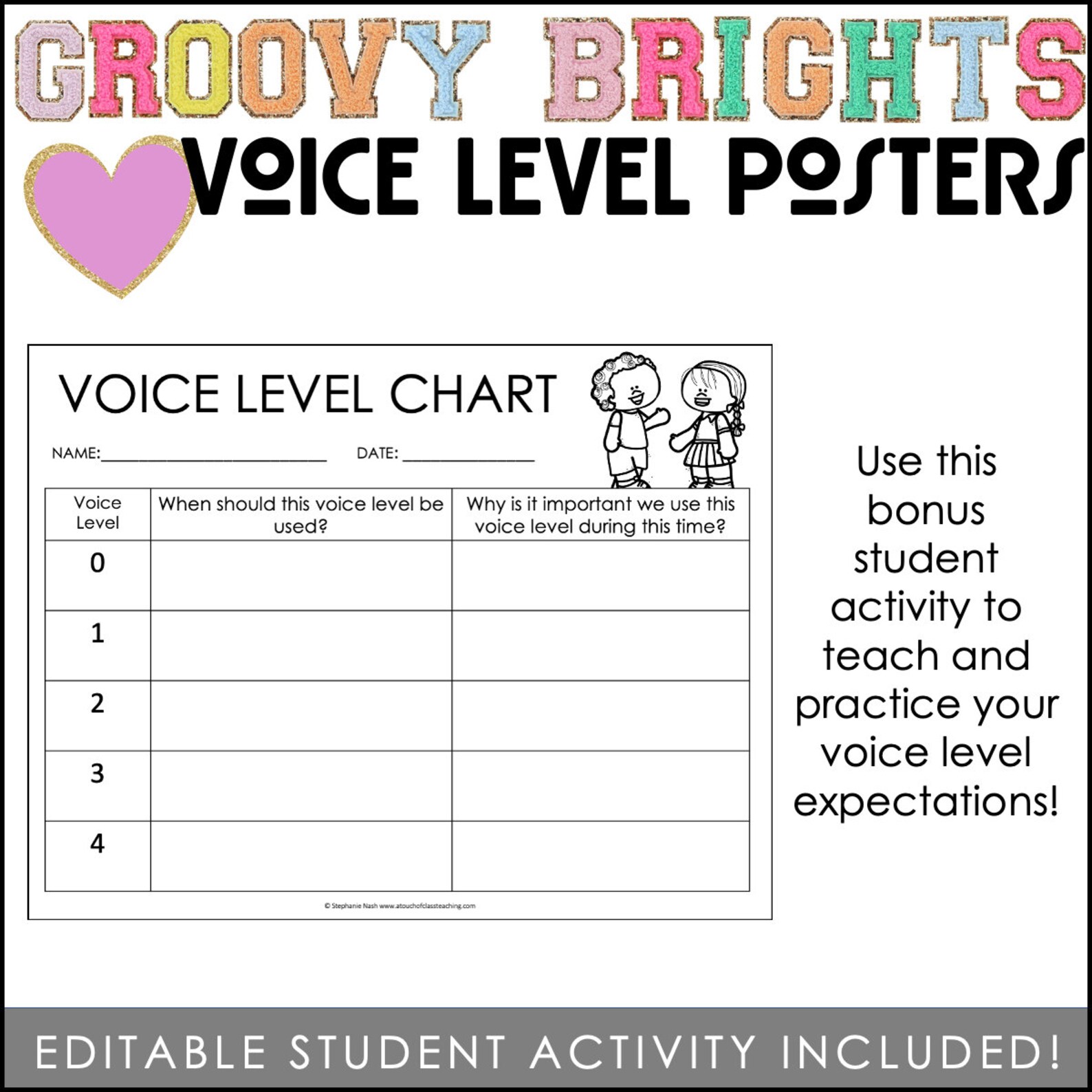Groovy Classroom Decor | Glitter Voice Level Posters - Etsy