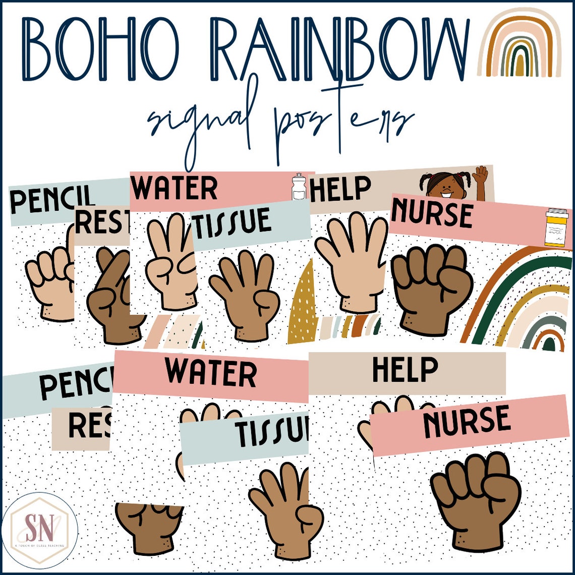 Boho Rainbow Hand Signal Posters | Etsy