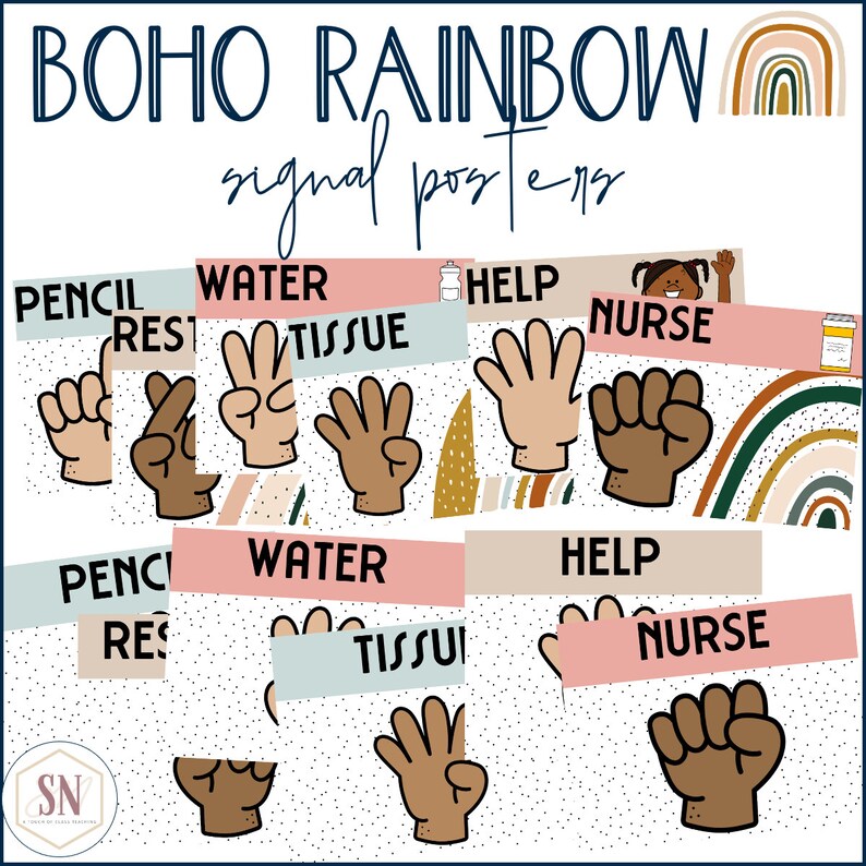 Boho Rainbow Hand Signal Posters - Etsy