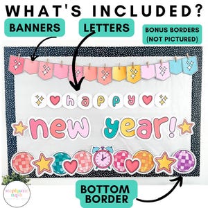 New Years Bulletin Board Kit | January Bulletin Board | 2025 New Year ...