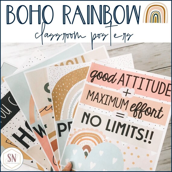 Boho Rainbow Classroom Posters | Etsy