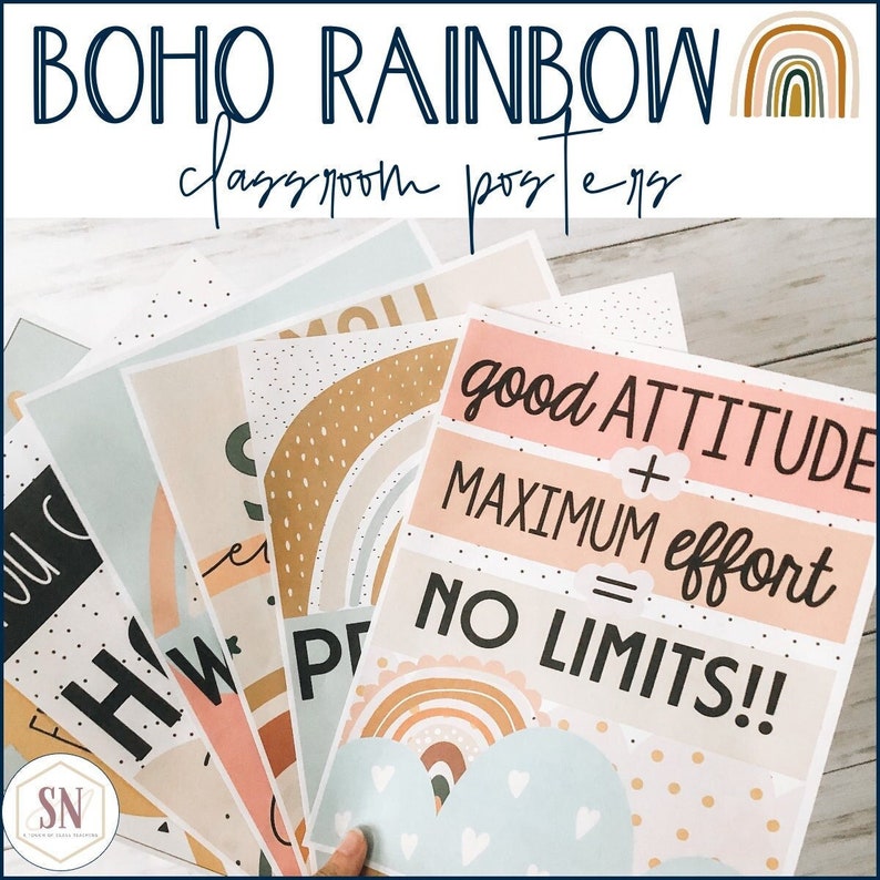 Boho Rainbow Classroom Posters - Etsy
