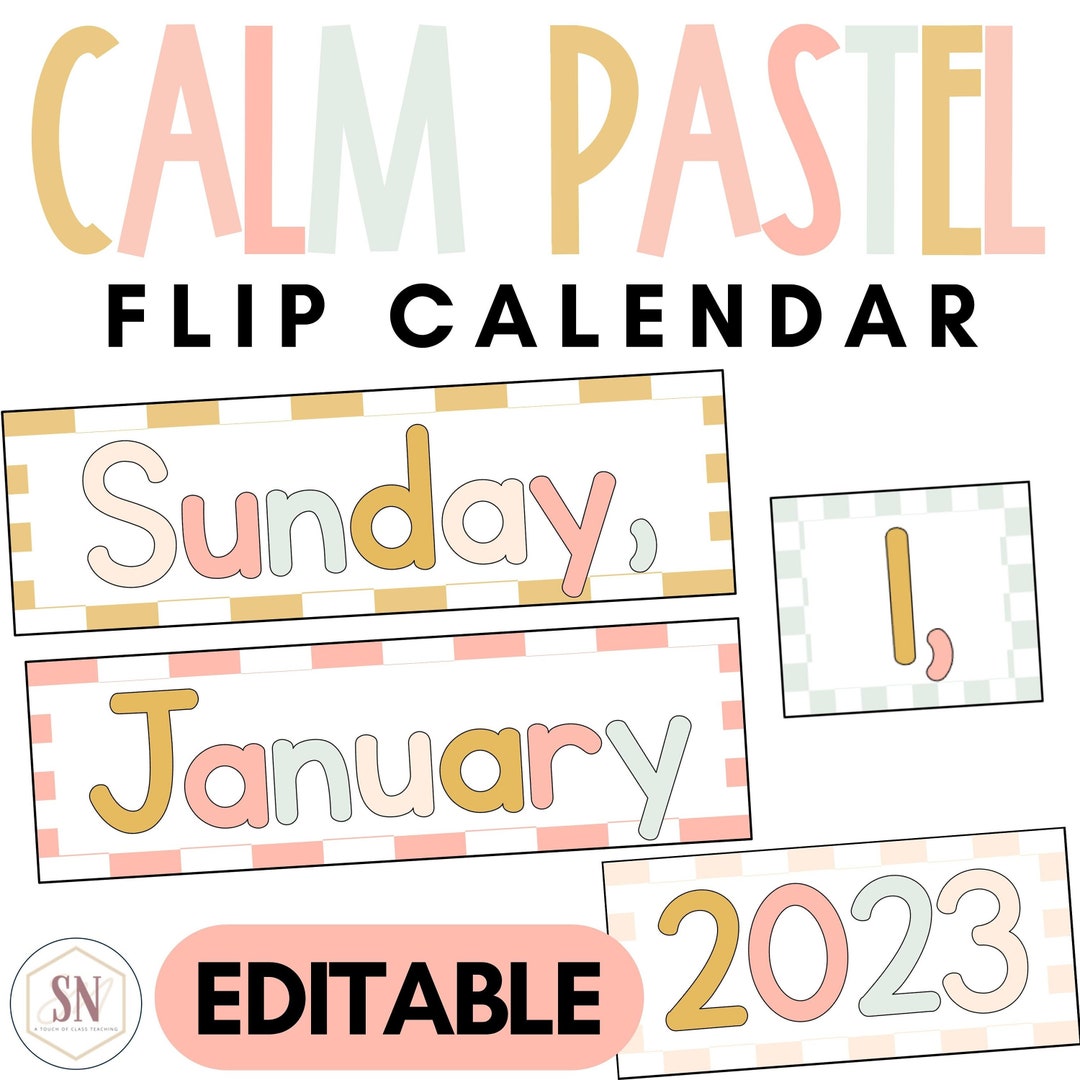 Calm Pastel Classroom Decor | Flip Calendar | Editable | *NEW - Etsy