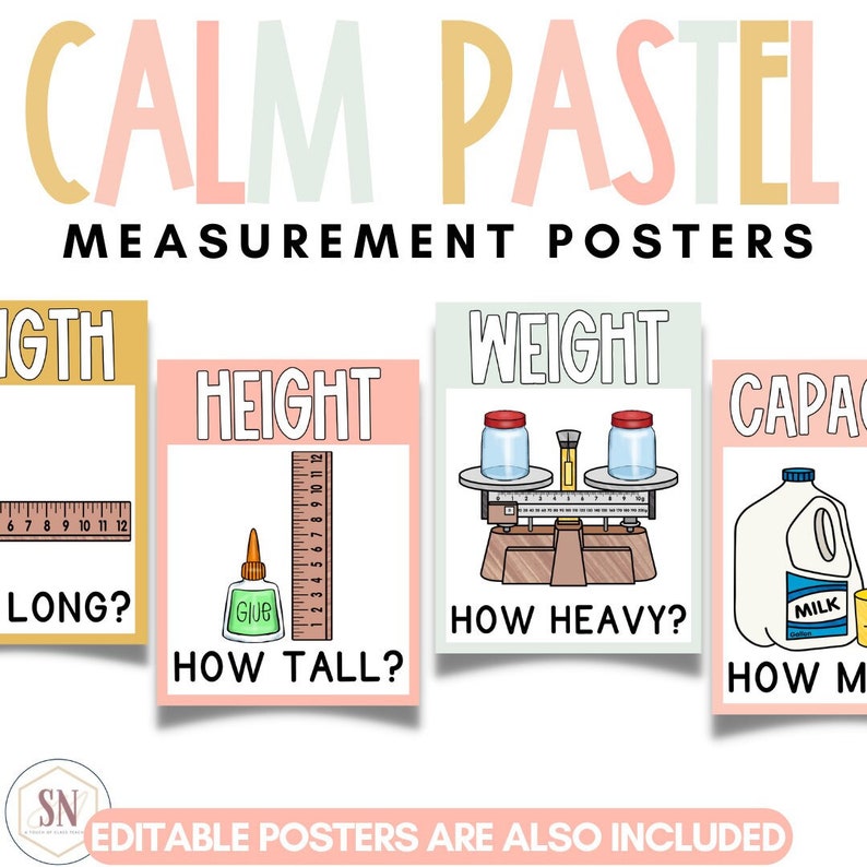 Calm Pastel Classroom Decor | Measurement Posters | Editable | *NEW - Etsy