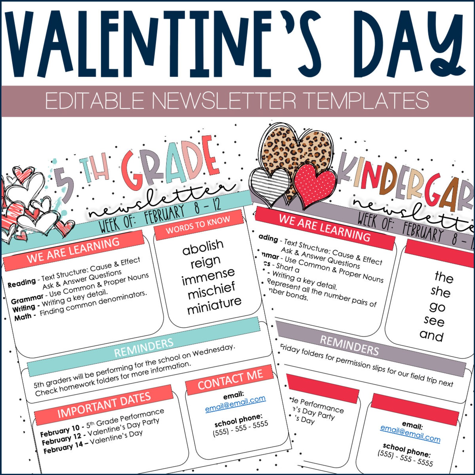 Valentines Day Newsletter Templates - Etsy