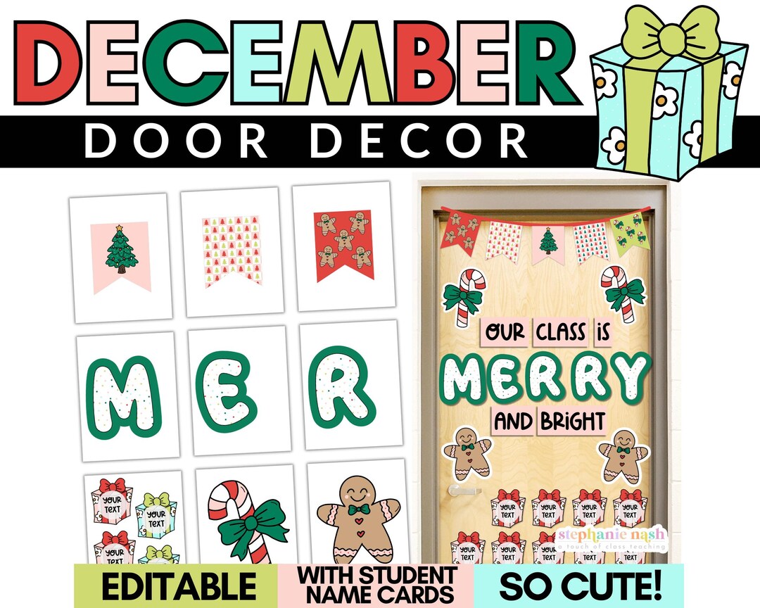 Christmas Door Decor | December Door Decor | Editable | Happy Holidays ...